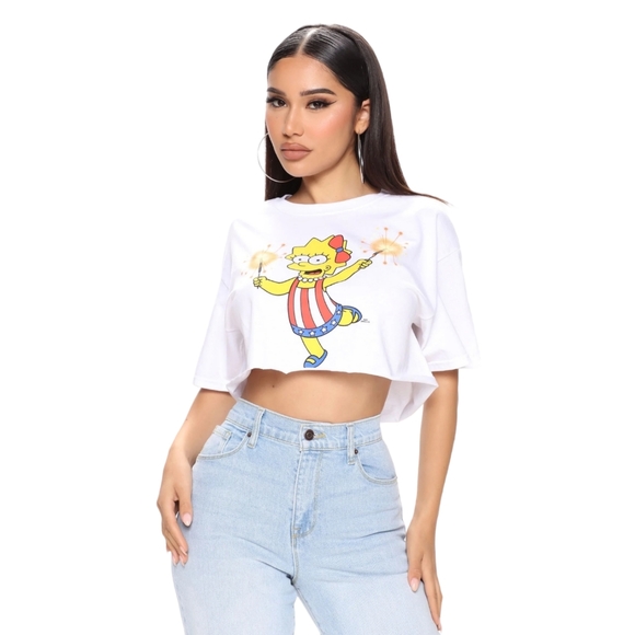 Simpsons | Tops | Lisa Simpson White Cropped Tshirt Size Xl | Poshmark
